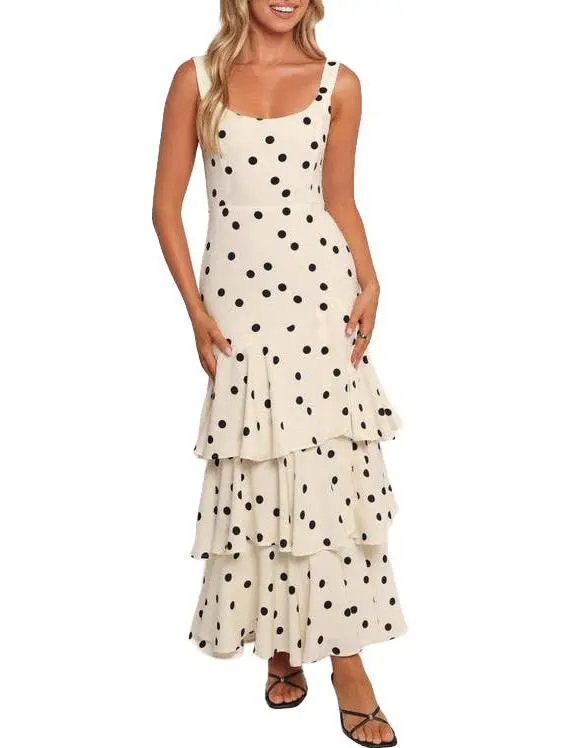 PETAL & PUP Mabel Polka Dot Tiered Maxi Sundress - Cream