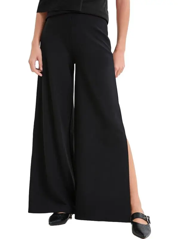 MARCELLA Lexington Side Slit Wide Leg Ponte Knit Pants - Black