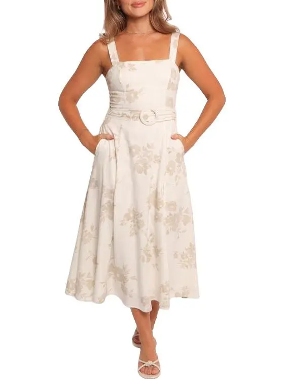 PETAL & PUP Liora Floral Belted Midi Sundress - Antique White