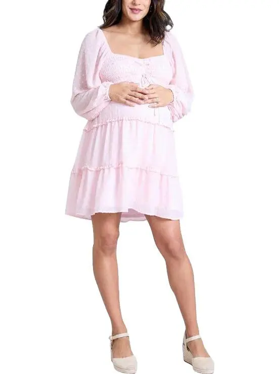 Motherhood Maternity Long Sleeve Tiered Mini Dress - Lilac Chiffon