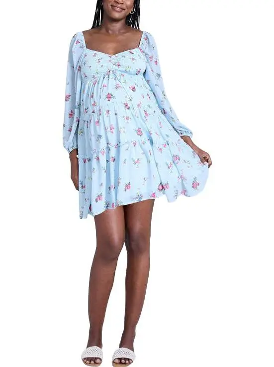 Motherhood Maternity Long Sleeve Tiered Mini Dress - Skyway Ditsy Floral