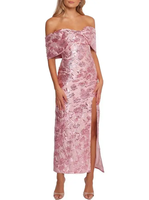 PETAL & PUP Lilia Off-the-shoulder Jacquard Maxi Dress - Pink