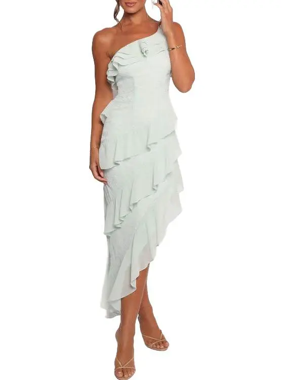 PETAL & PUP Marion Embroidered One-shoulder Maxi Dress - Sage Green