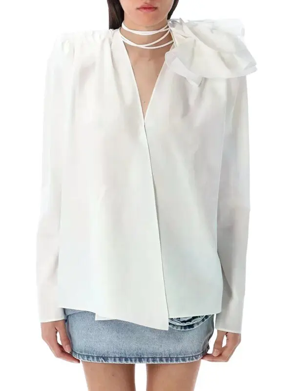Magda Butrym Floral-appliqué Wrap Shirt - White