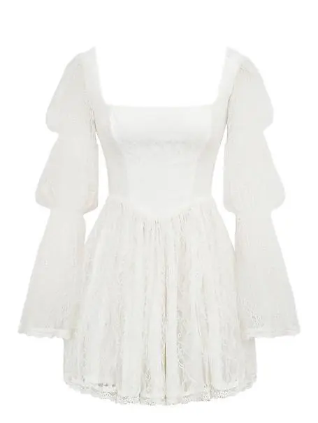 House Of Cb Sancia Puff-sleeve Lace Mini Dress - White