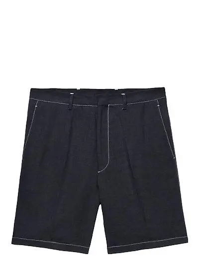 Prada Triangle-logo Tailored Linen Bermuda Shorts - Black