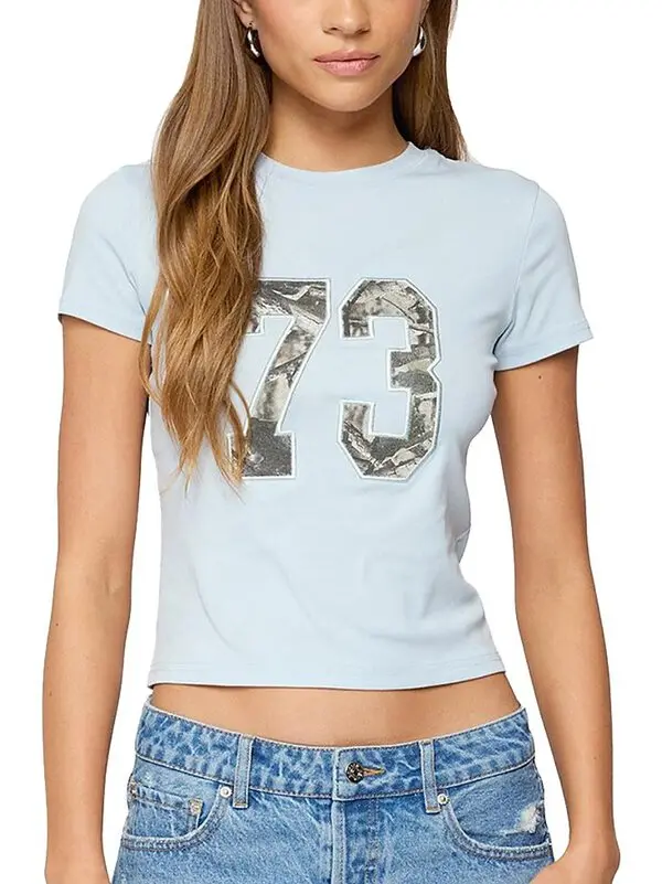 EDIKTED Camo '73' T-shirt - Light-blue