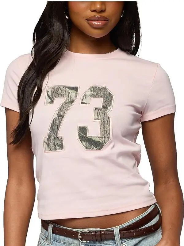 EDIKTED Camo '73' T-shirt - Light-pink