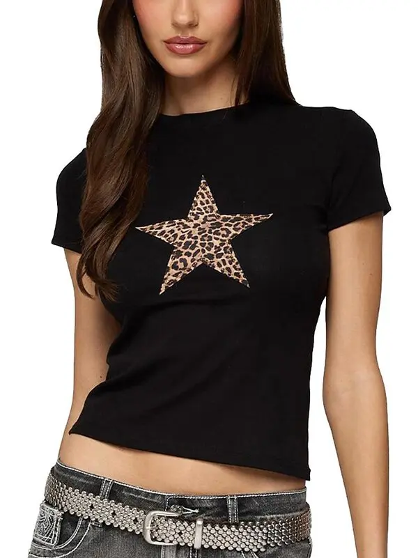 EDIKTED Leopard Star T-shirt - Black