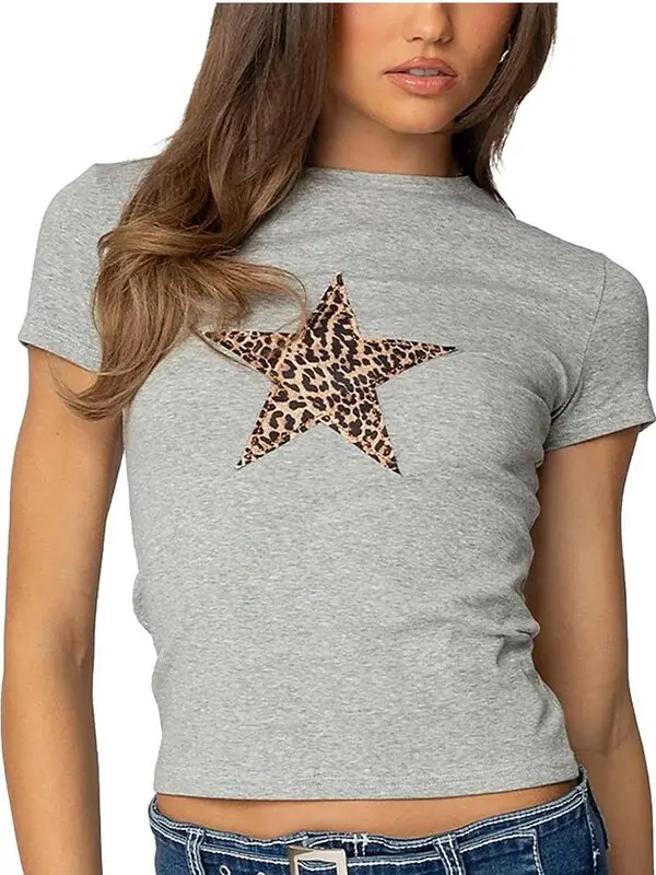 EDIKTED Leopard Star T-shirt - Gray-melange