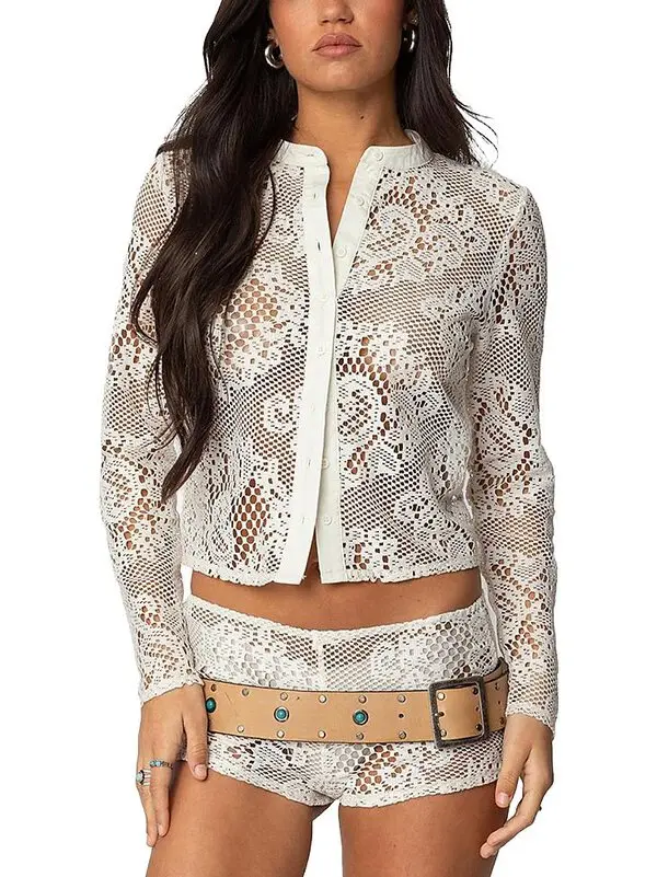 EDIKTED Peyson Sheer Lace Top - Cream