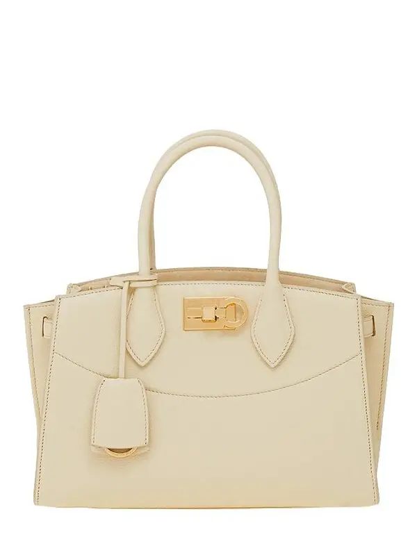 FERRAGAMO Studio Medium Leather Handbag - Mascarpone