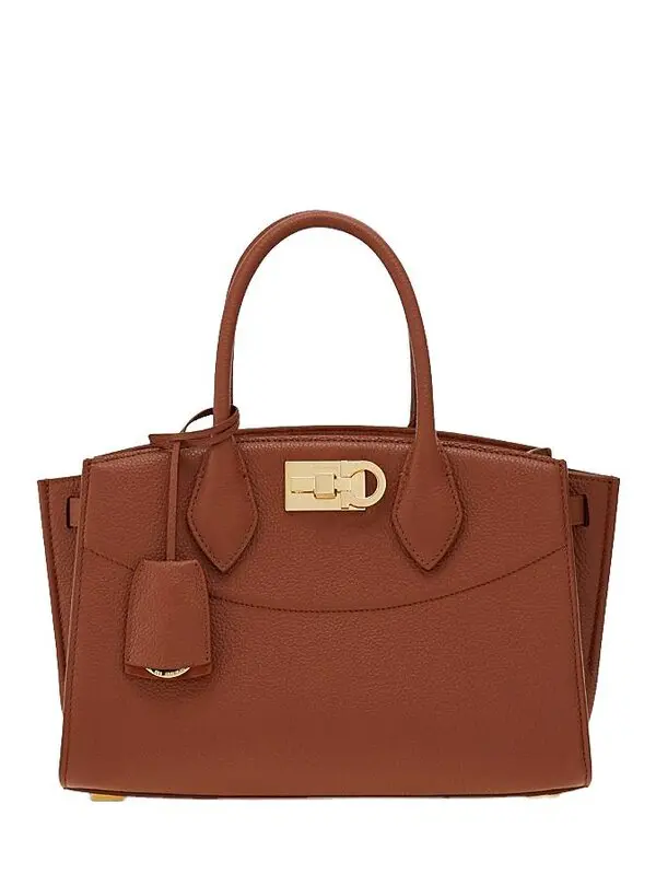 FERRAGAMO Studio Medium Leather Handbag - New Cognac