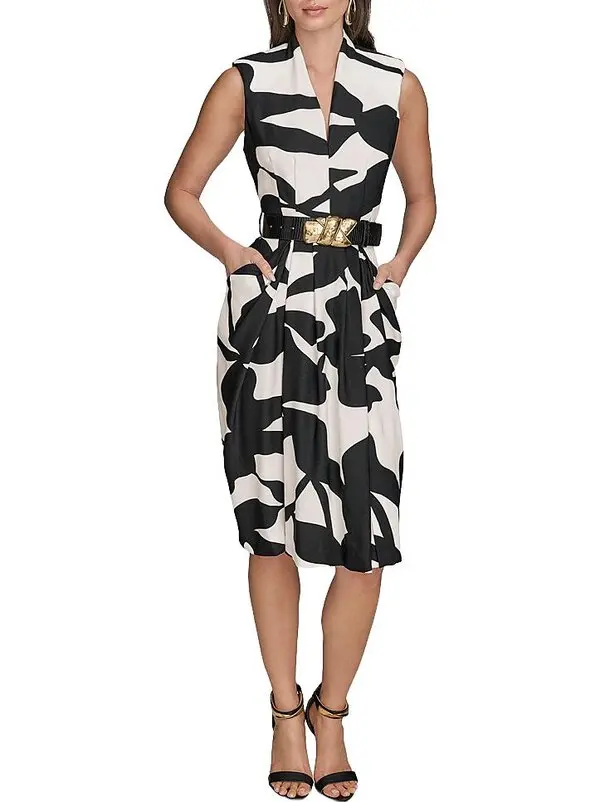 Donna Karan New York Floral Belted Sheath Dress - Cielo/cream