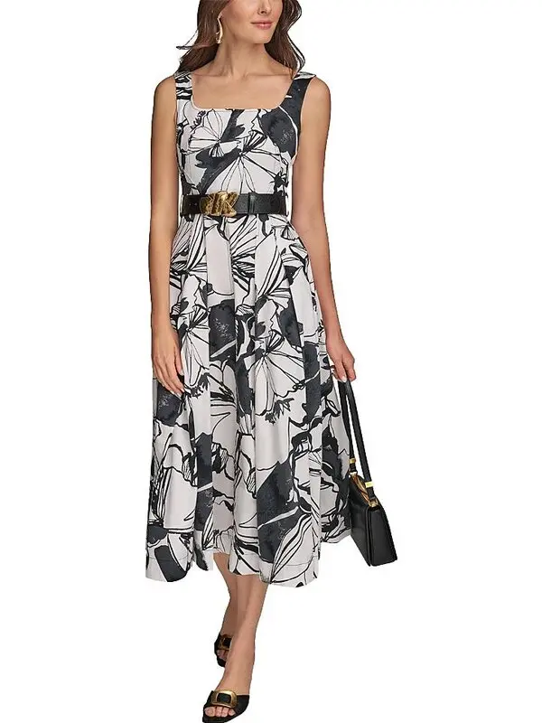Donna Karan New York Floral Square Neck Midi Dress - Black/pristine
