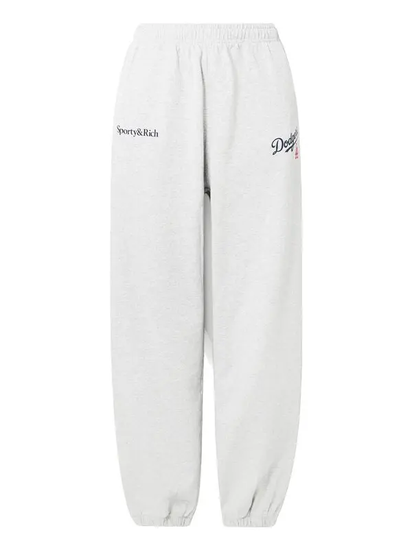 SPORTY & RICH La Dodgers Printed Cotton-jersey Track Pants - Gray