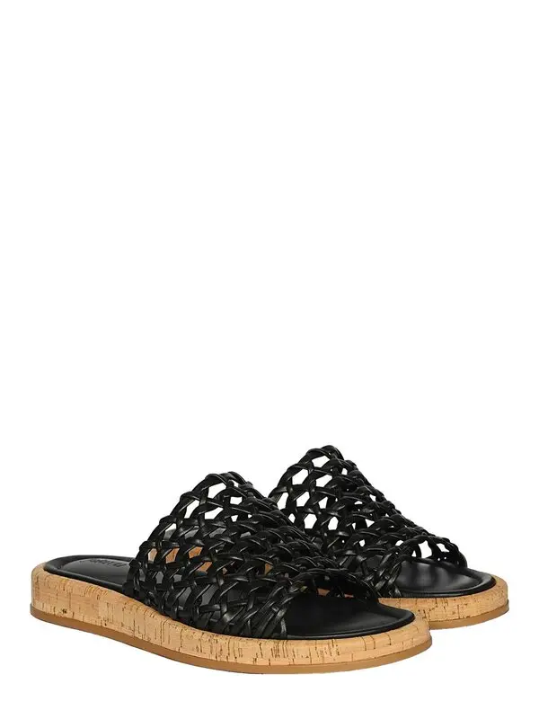 JELAVU Cloud Woven Leather Cork Slide Sandal - Black
