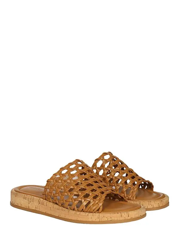 JELAVU Cloud Woven Leather Cork Slide Sandal - Cognac