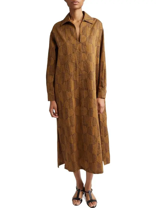 Max Mara Edwige Abstract Print Cotton Seersucker Caftan Dress - Olive Green
