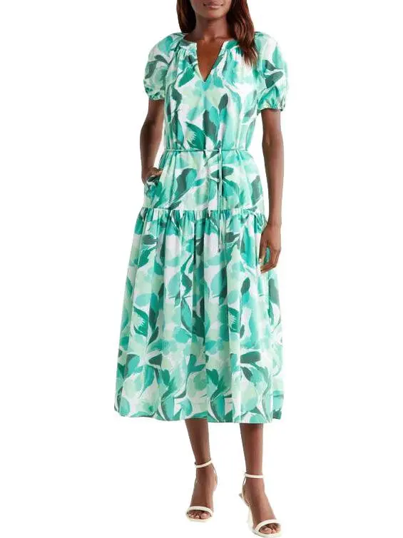 Julia Jordan Floral Tiered Midi Dress - Green Multi