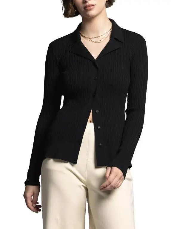 WEEKEND LOS ANGELES Allison Rib Button-up Top - Black