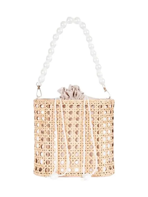 JELAVU Amalfi Wood Bead Handle Satchel Bag - Natural/pearl
