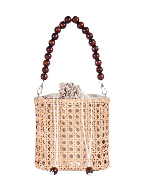 JELAVU Amalfi Wood Bead Handle Satchel Bag - Natural/wood Bead