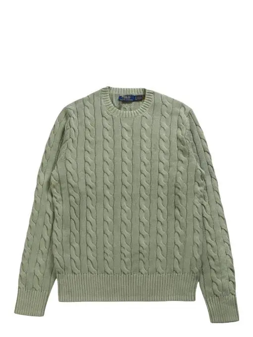 Polo Ralph Lauren Long Sleeve Garment-dyed Cotton Driver Cable Knit Sweater - Greenstone Gmd