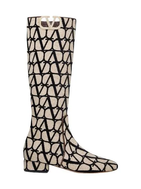 Valentino Garavani V'logo Type Toile Iconographe Boots - Beige/black