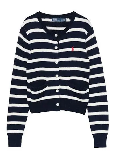Polo Ralph Lauren Pony Striped Cable Cardigan - Navy/white Multi