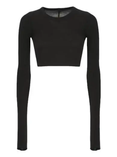 Rick Owens Long Sleeve Crop Tee Shirt - Black