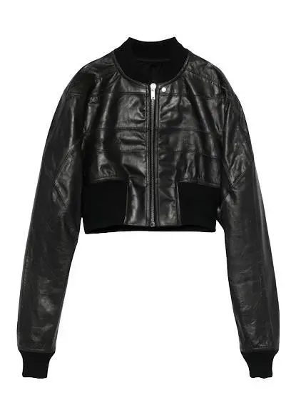 Rick Owens Cropped Leather Girdered Bomber Jacket - Black
