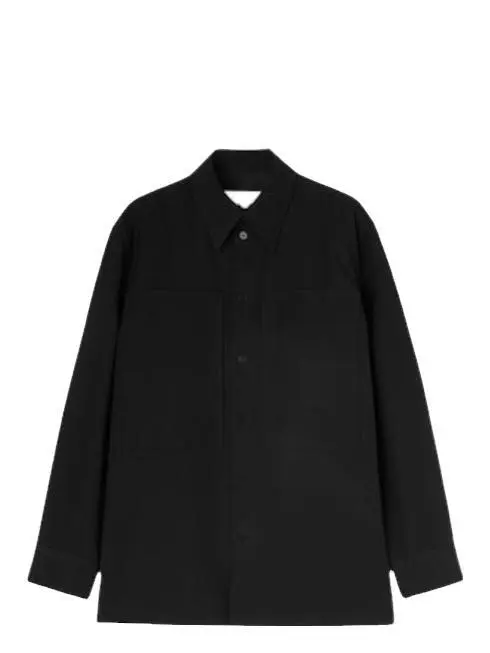JIL SANDER Long Sleeved Wool Gabardine Shirt - Black