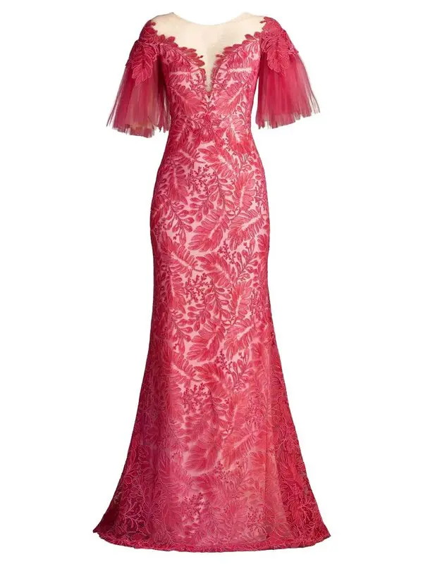 Tadashi Shoji Ryn Embroidered Tulle Dress - Pink