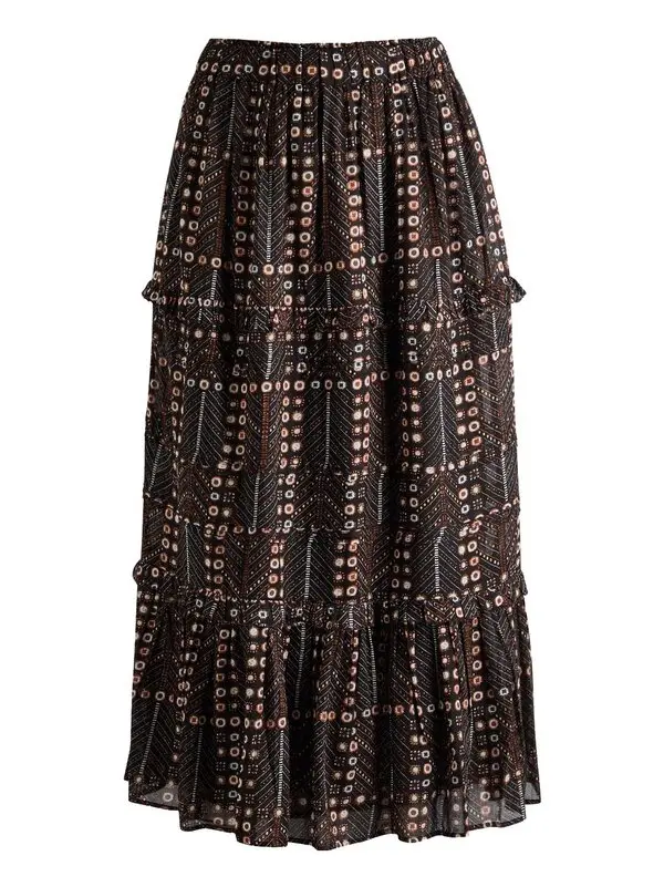 Isabel Marant Diya Printed Cotton Midi Skirt - Black
