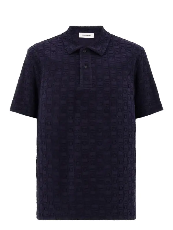 FERRAGAMO Monogram Polo Shirt - Blue