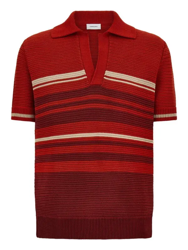 FERRAGAMO Cotton Knit Polo Shirt - Brown