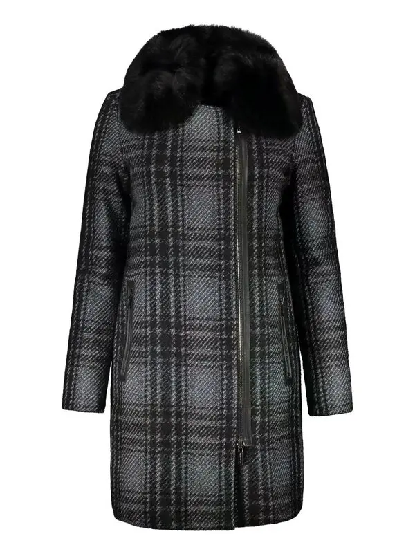 MOORER Amaranto Check Coat With Faux-fur Collar - Grey