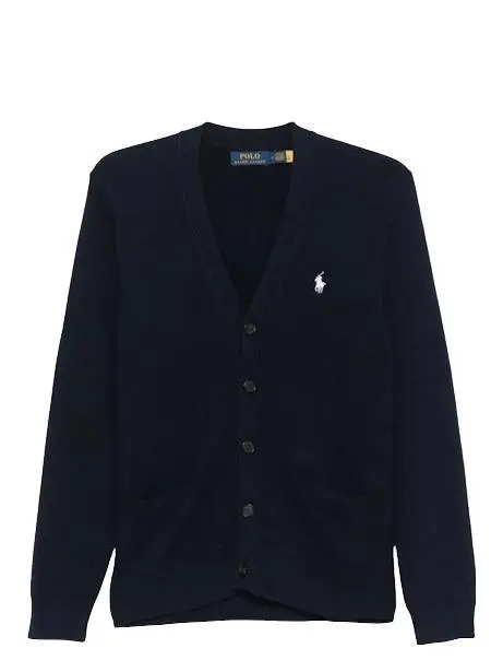 Polo Ralph Lauren Cotton Shaker V-neck Cardigan - Hunter Navy Blue/white Pp