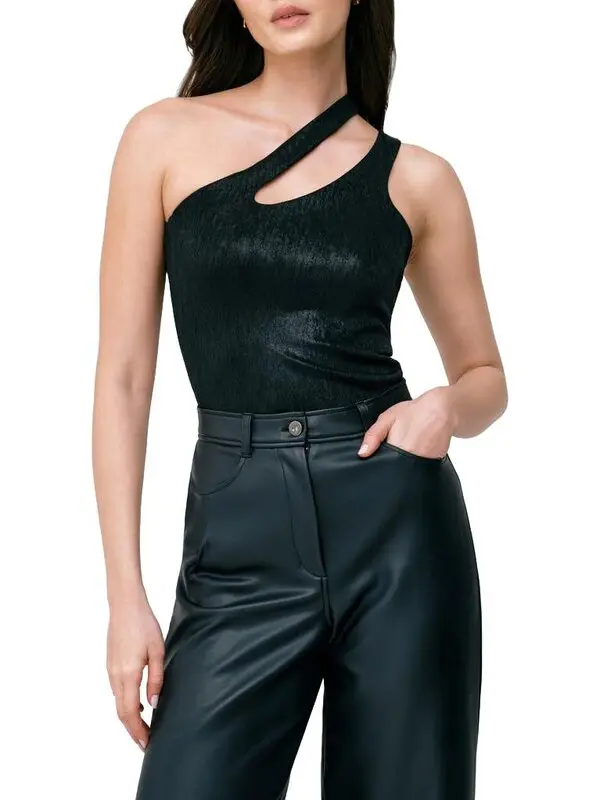 MARCELLA Siren Metallic One-shoulder Jersey Top - Onyx