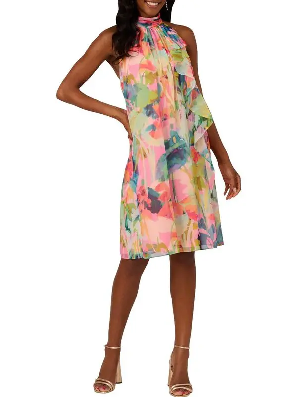 Adrianna Papell Floral Print Sleeveless Shift Dress - Pink Multi