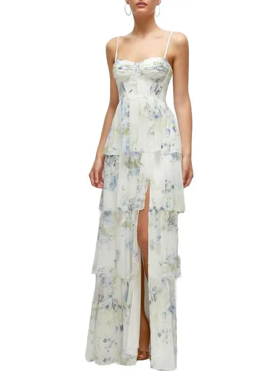 Dessy Collection Bustier Tiered Gown - Bleu Garden Print