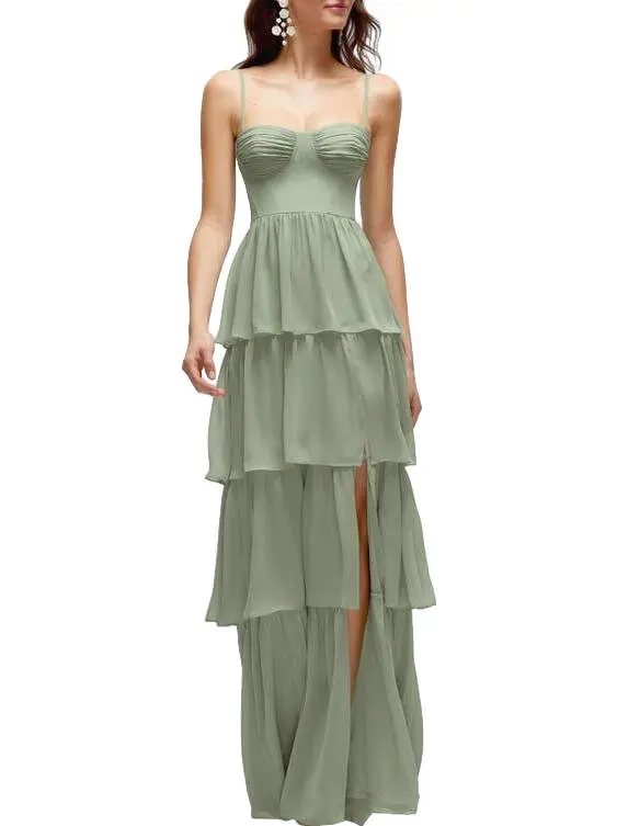 Dessy Collection Bustier Tiered Gown - Sage