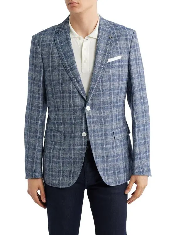 Hugo Boss Hutson Plaid Virgin Wool & Linen Sport Coat - Dark Blue