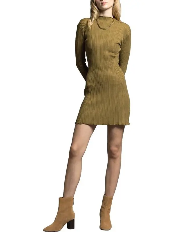 WEEKEND LOS ANGELES Mirren Long Sleeve Ribbed Sweater Dress - Oregano