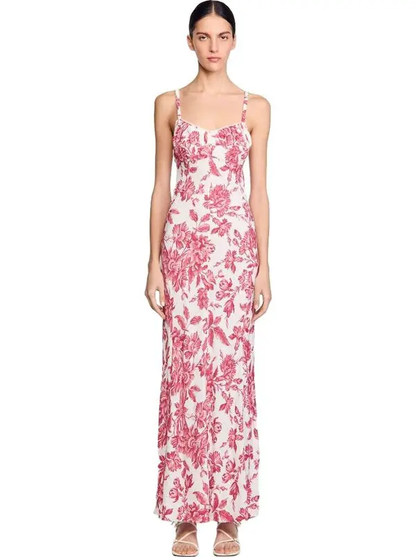 Sandro Floral Print Maxi Dress - White / Red