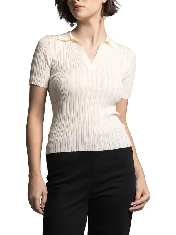 WEEKEND LOS ANGELES Courtney Johnny Collar Rib Top - Creme