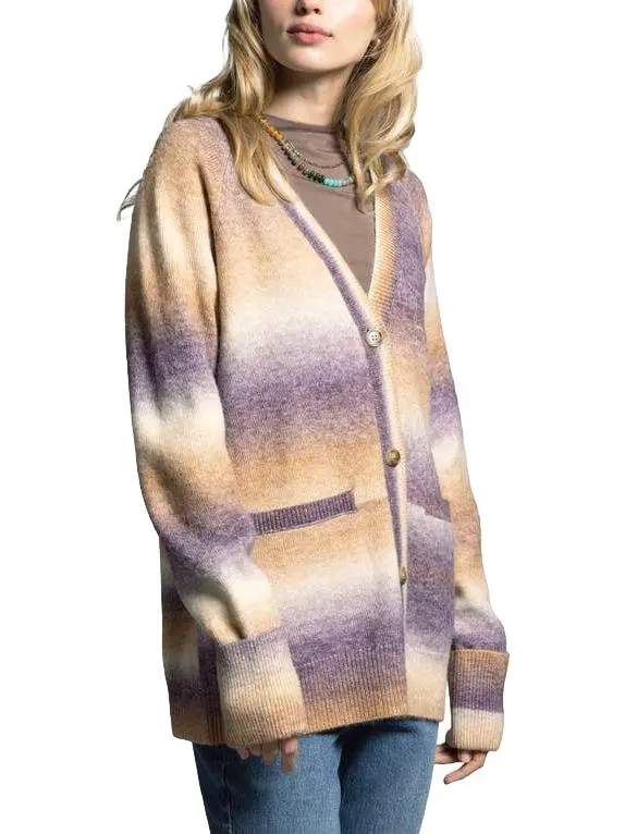 WEEKEND LOS ANGELES Niko Ombré Stripe Cardigan - Dark Lilac Stripe