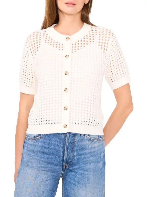 CECE DUPRAZ Open Stitch Short Sleeve Cardigan - Antique White