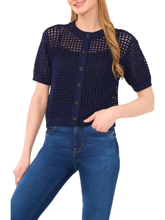 CECE DUPRAZ Open Stitch Short Sleeve Cardigan - Classic Navy